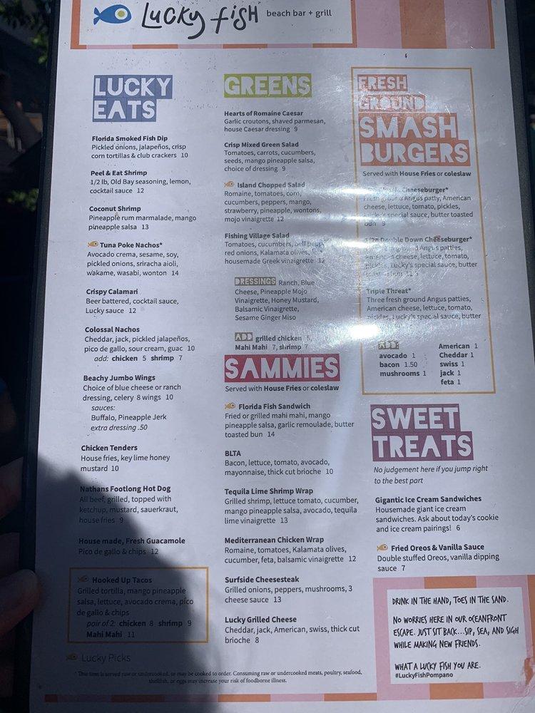 Menu at Lucky Fish pub & bar, Pompano Beach