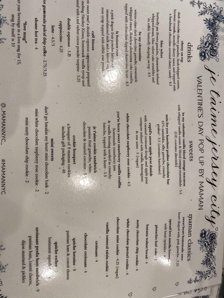 Menu at maman cafe, Jersey City