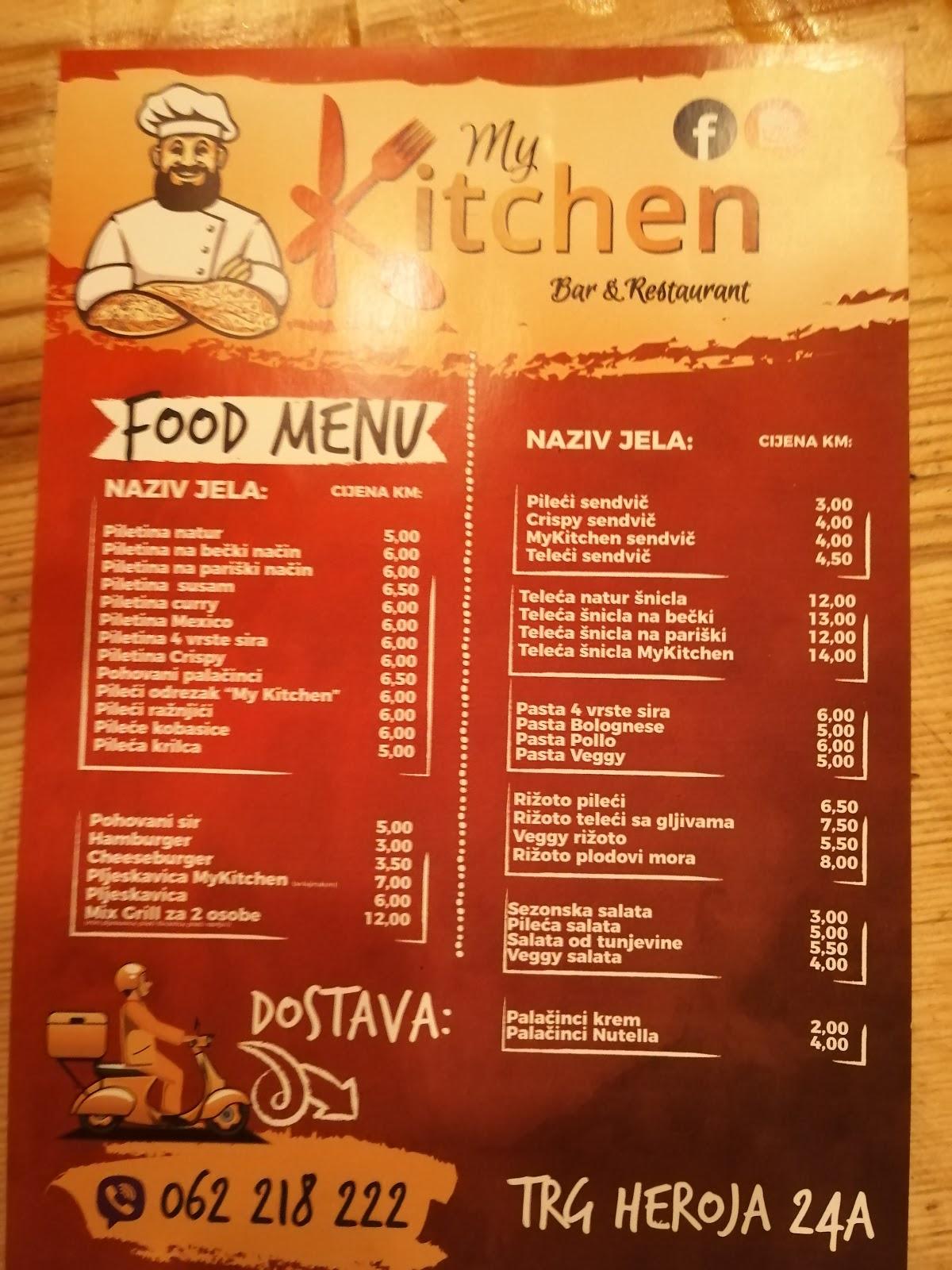 Carta del restaurante My Kitchen, Sarajevo