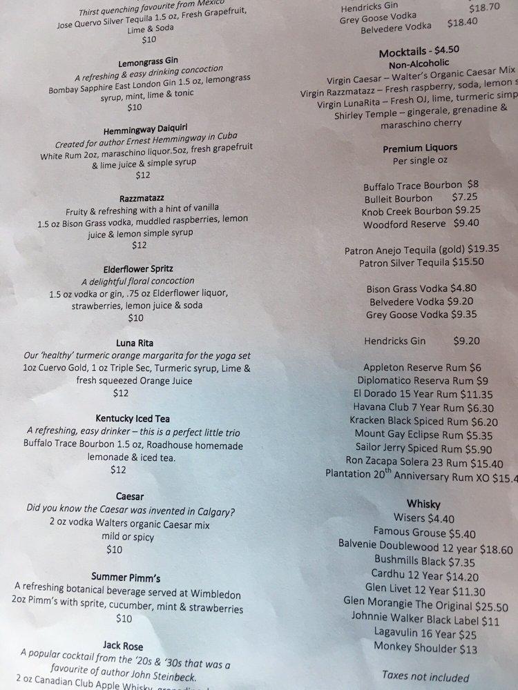 Menu at Roadhouse restaurant, Smithers