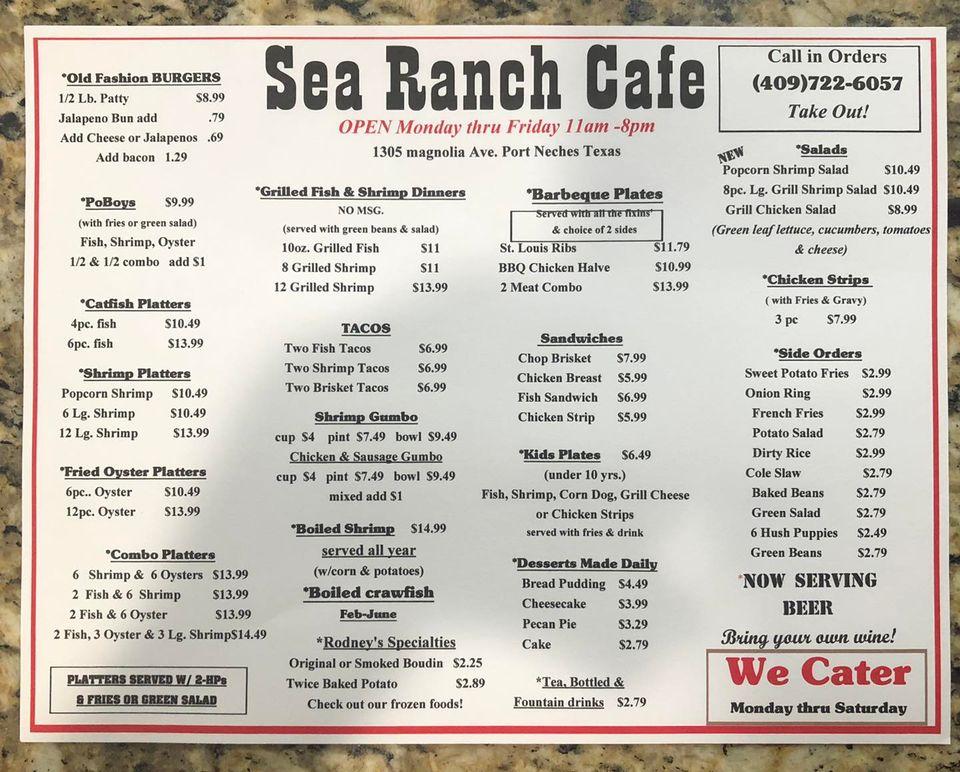 Menu at Sea Ranch Cafe, Port Neches