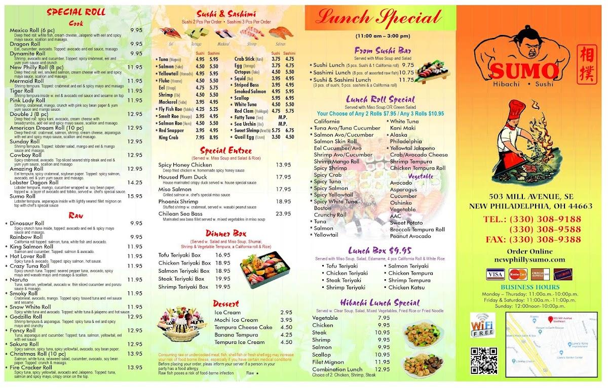 Menu at Sumo Hibachi Sushi restaurant, New Philadelphia