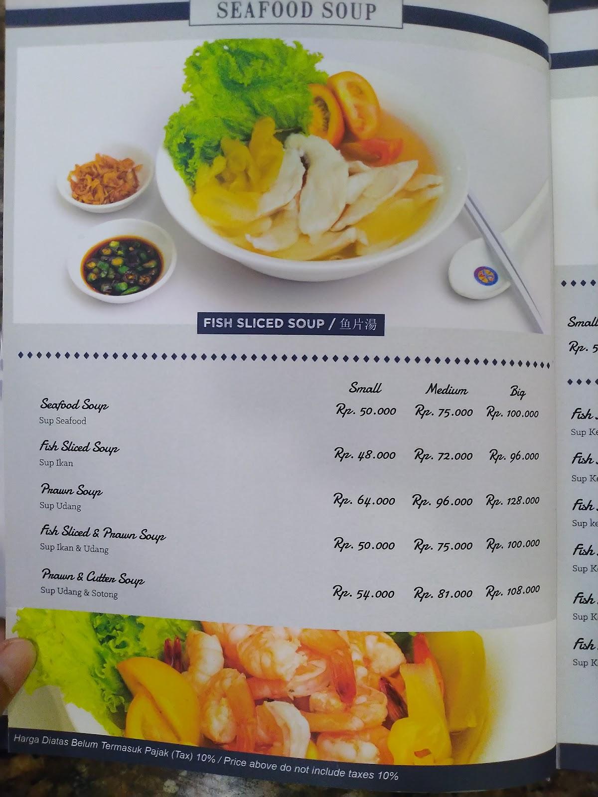 Menu at Yong Kee Sea Food restaurant, Batam, Jl. Komp. Business Centre