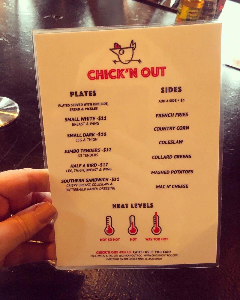 Menu at Chick’n Out restaurant, Rochester