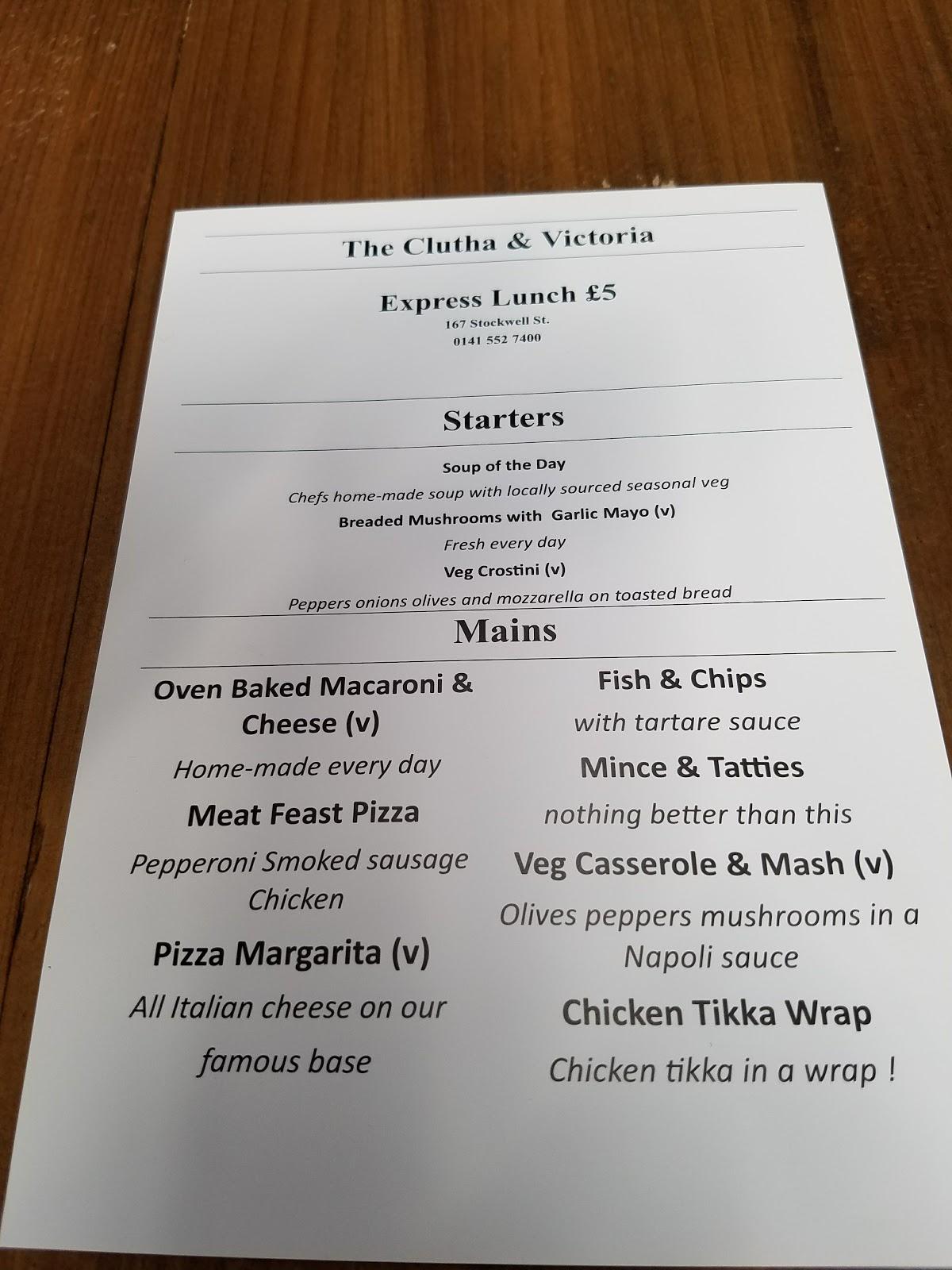 Menu at Clutha & Victoria Bar, Glasgow