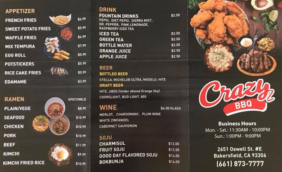 Menu at Crazy BBQ, Bakersfield