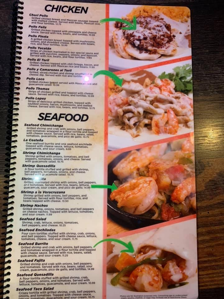 Menu at El Toril restaurant, Gallipolis, Eastern Ave