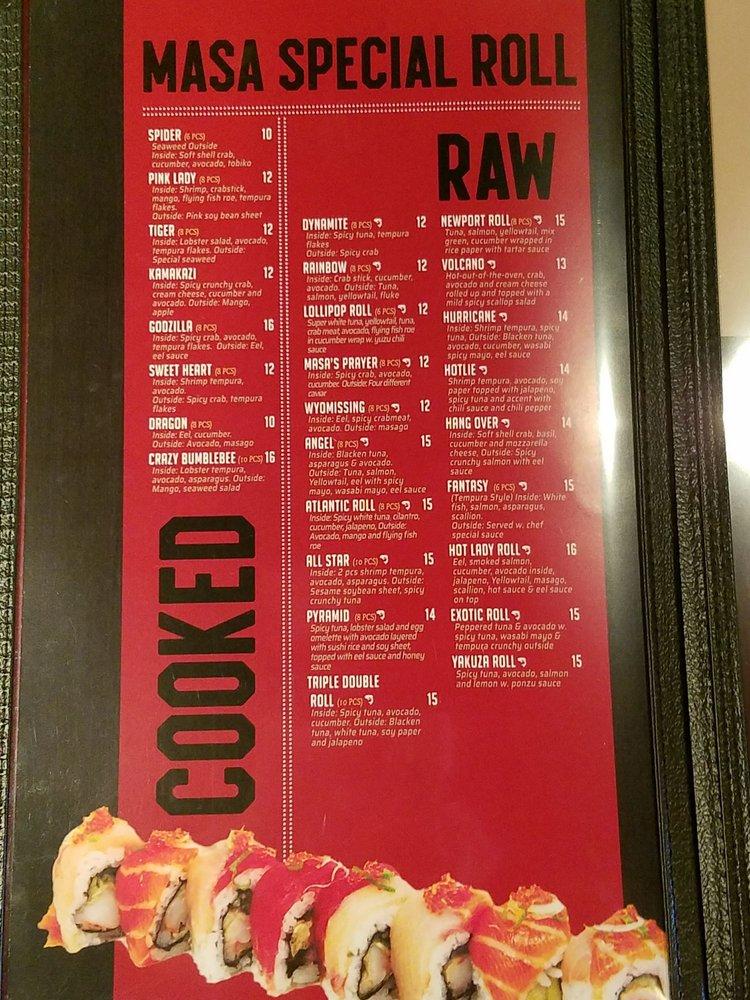 Menu at Masa Hibachi Sushi & Bar, Wyomissing