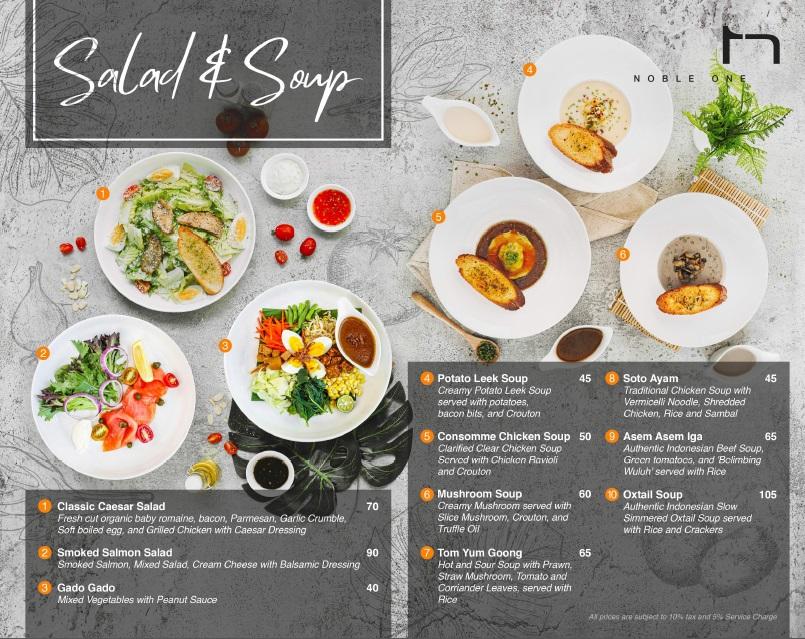 Menu at NOBLE ONE restaurant, West Jakarta