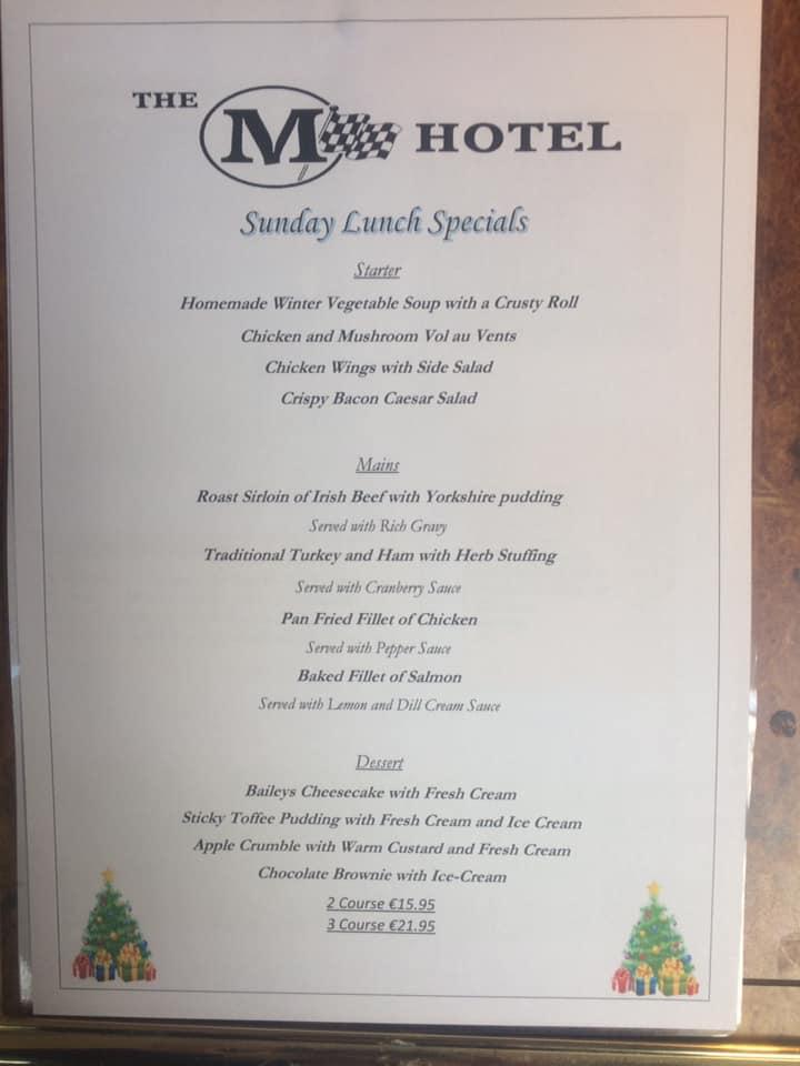 Menu at The M Hotel, Ireland