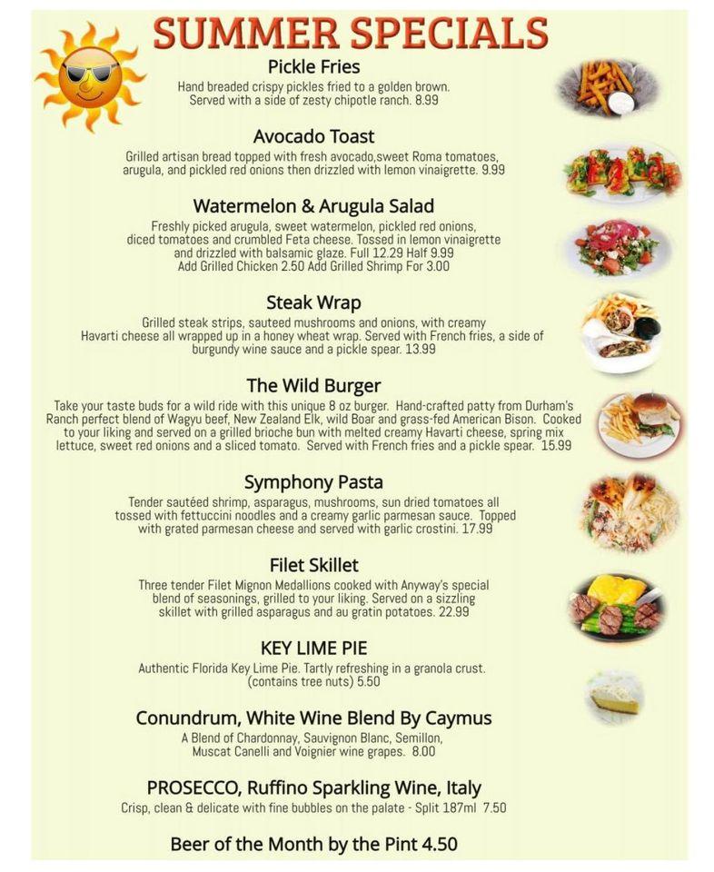 Menu at ANYWAY'S PUB - Oakbrook Terrace, Oakbrook Terrace
