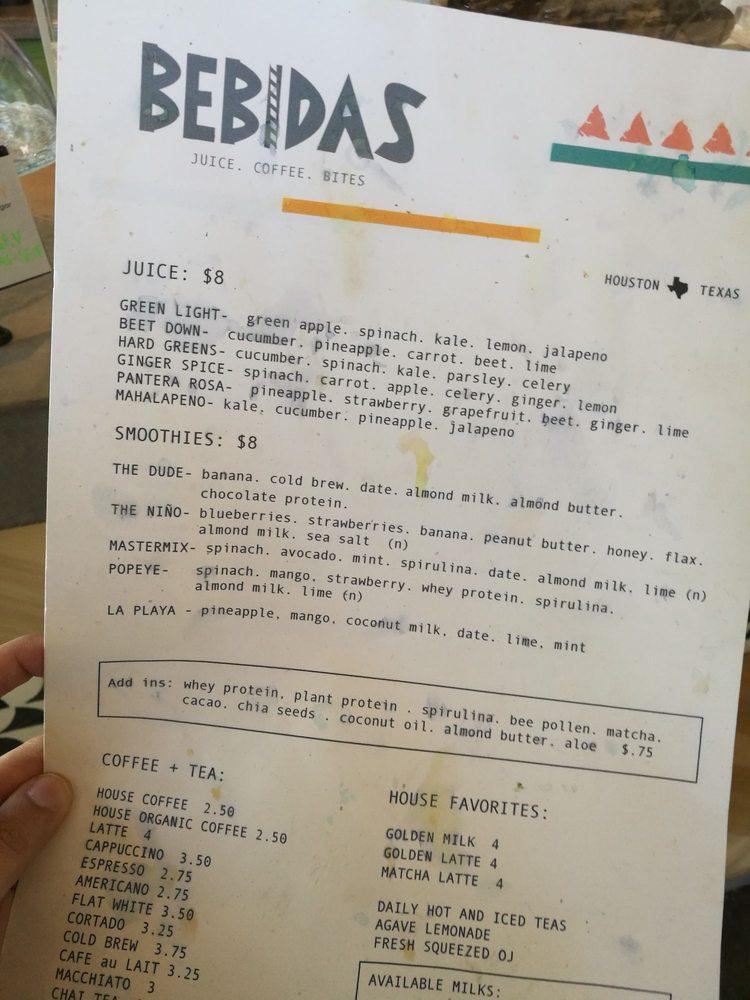 Menu at Bebidas pub & bar, Houston