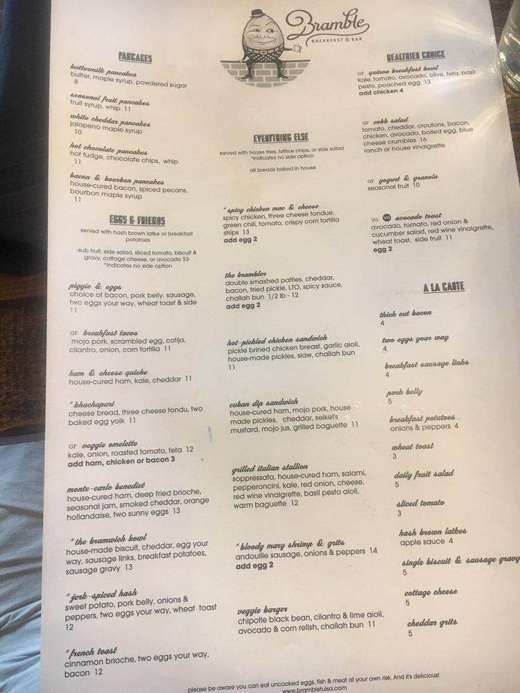 Menu at Bramble Breakfast & Bar, Jenks, 400 Riverwalk Terrace #100
