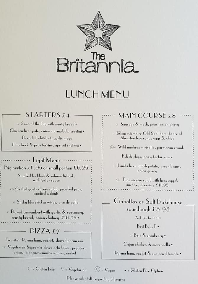 Menu at The Britannia Inn pub & bar, Stroud
