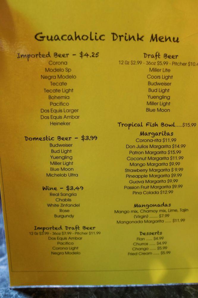 Menu at Guacaholic Mexican Grill And Bar, Spring Lake