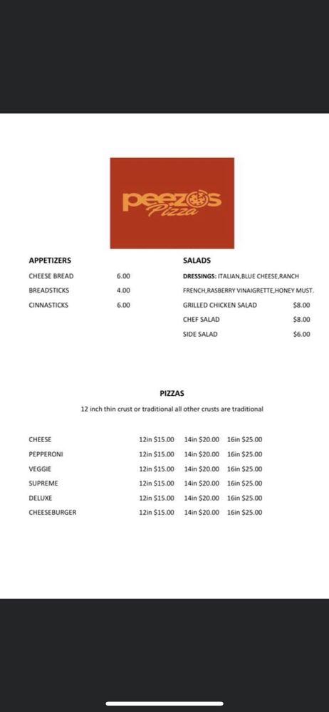 Menu at PeezO's Pizza pizzeria, Owensboro