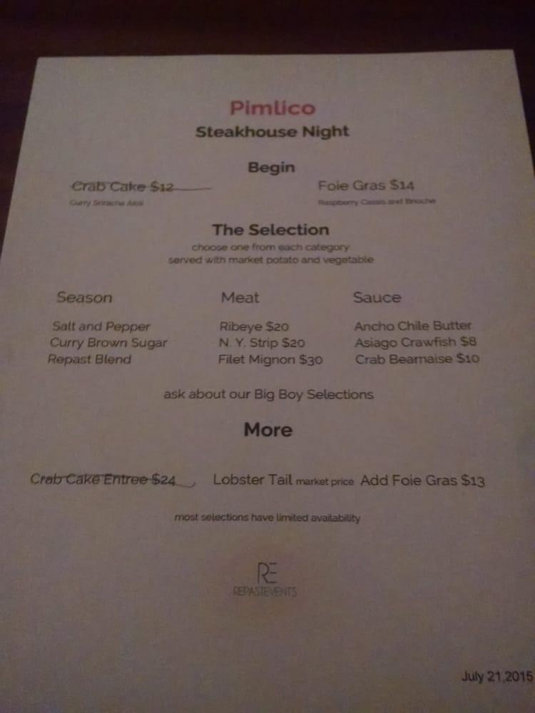 Menu at Pimlico pub & bar, Houston