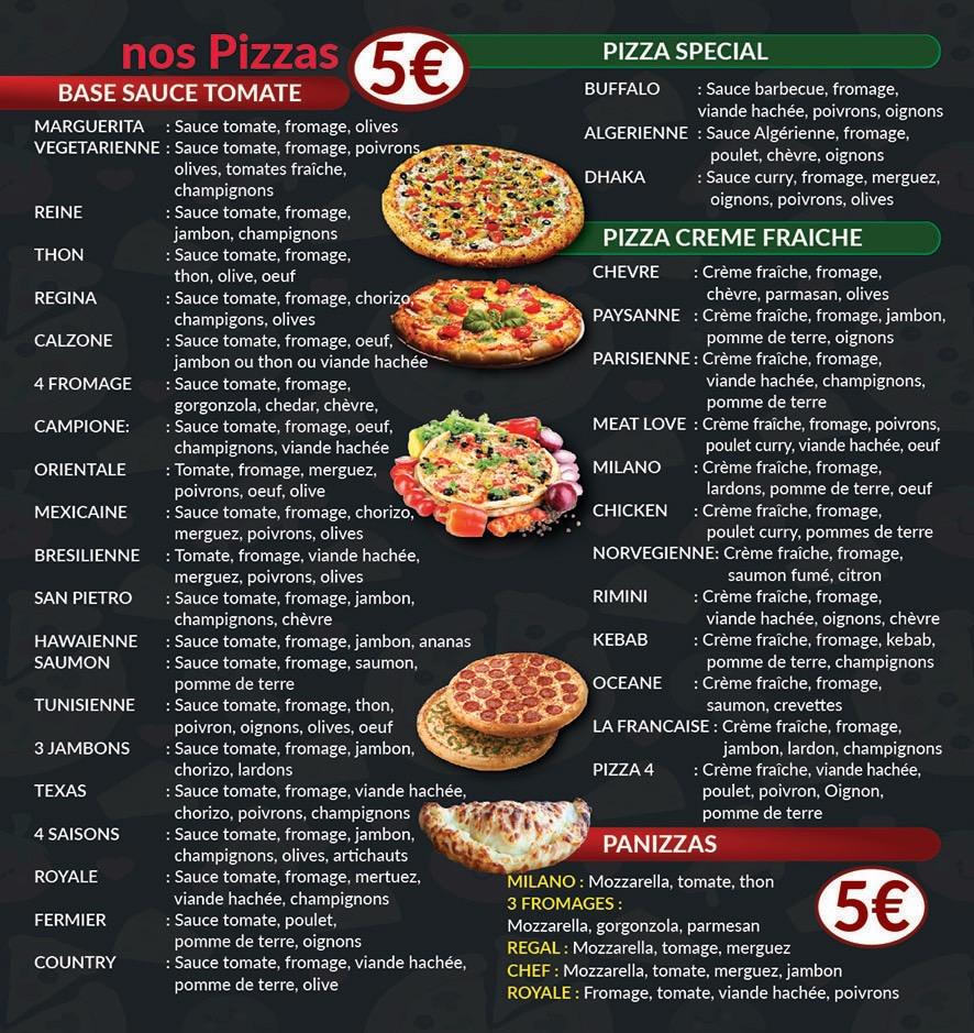 Menu at Pizza 4 restaurant, Pantin