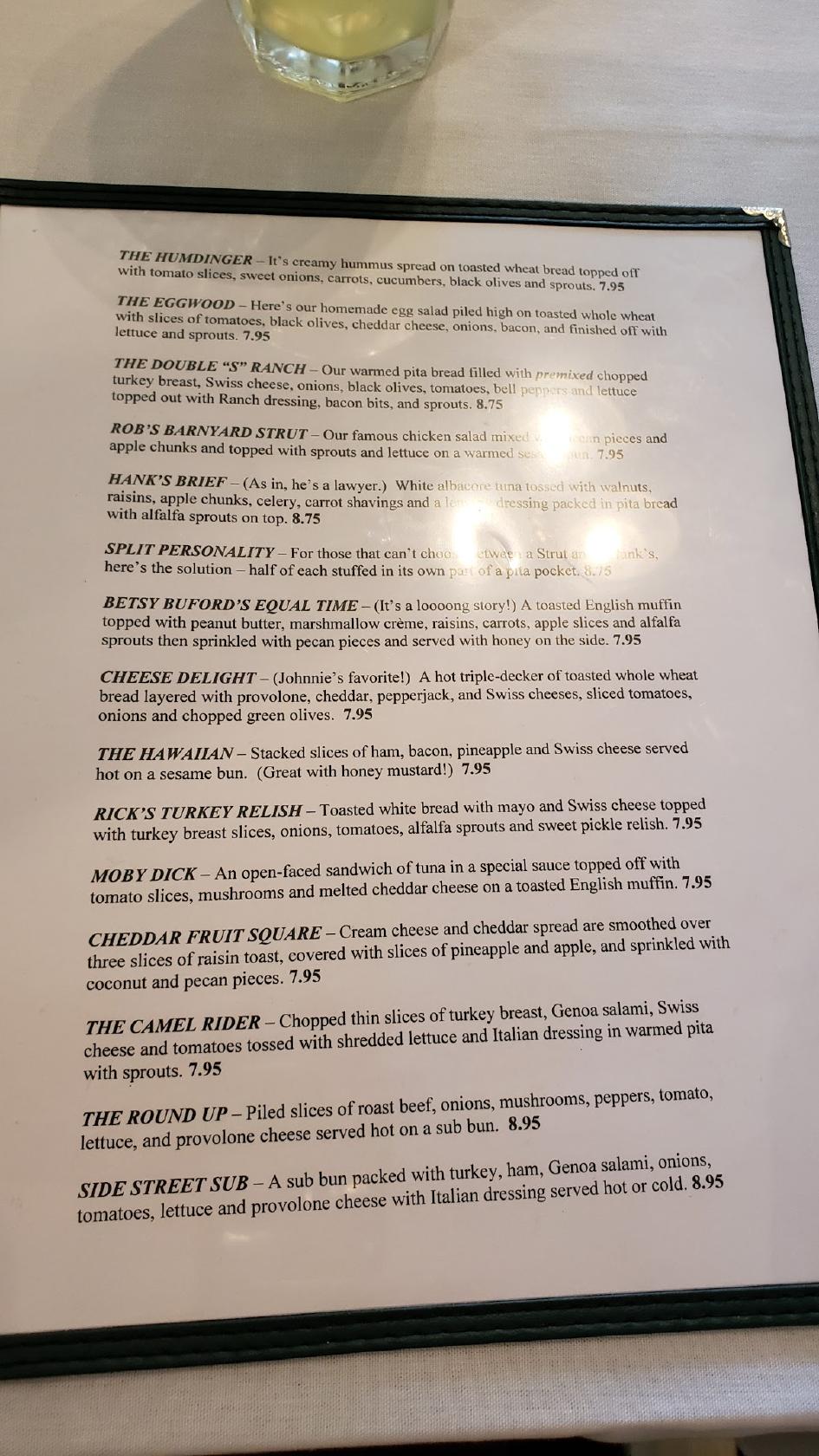 Carta de Side Street Restaurant, Raleigh
