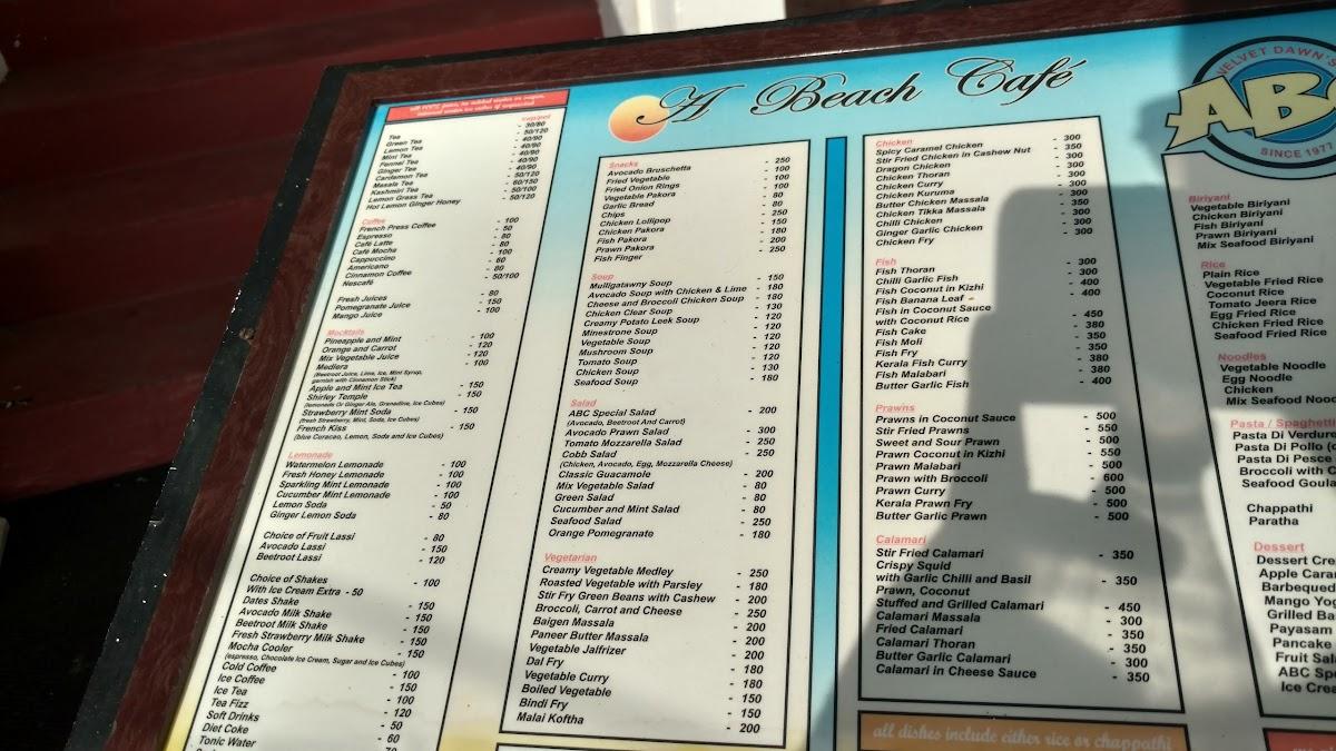 Menu at ABC. Cafe & Restaurant, Kovalam