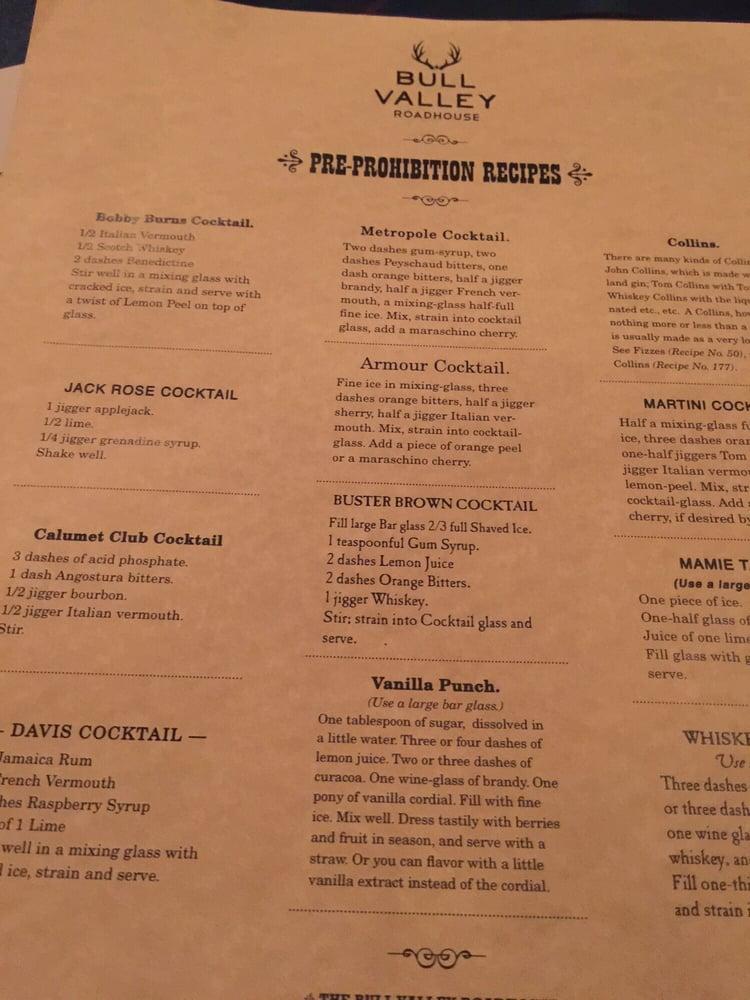 Menu at Bull Valley Roadhouse pub & bar, Port Costa