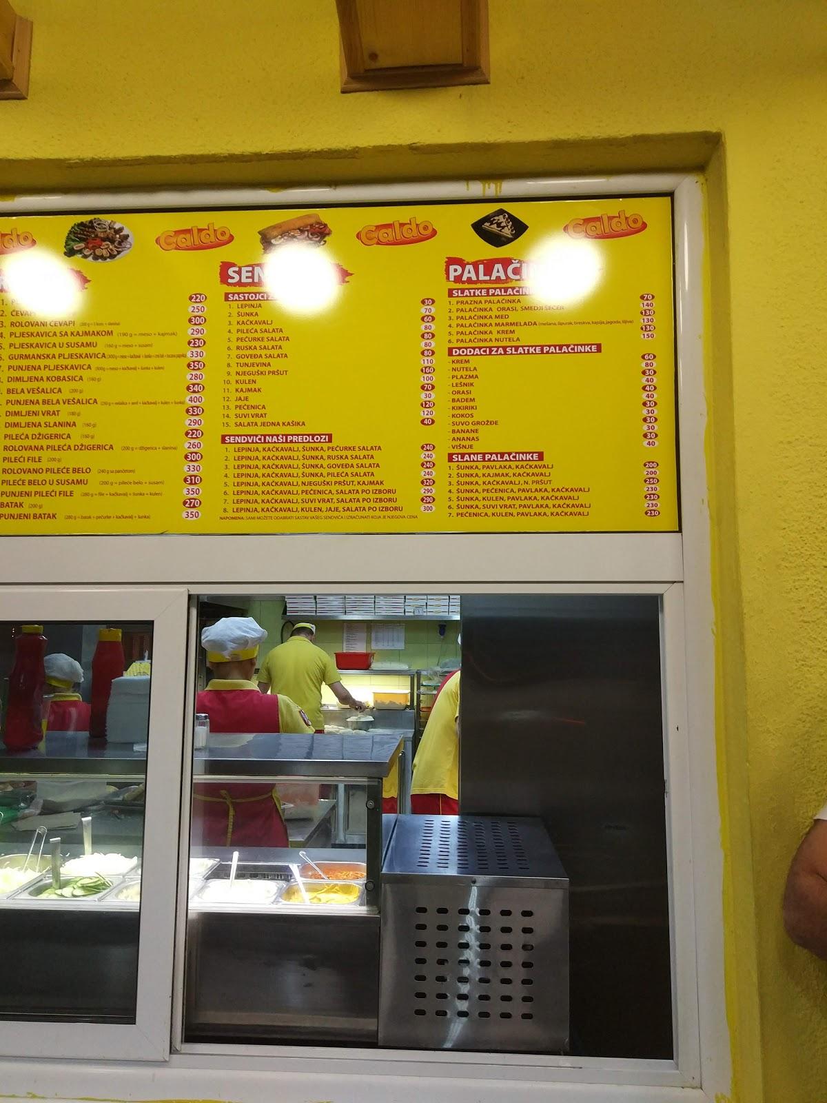 Menu at Caldo restaurant, Belgrade, Ustanička 240 Г