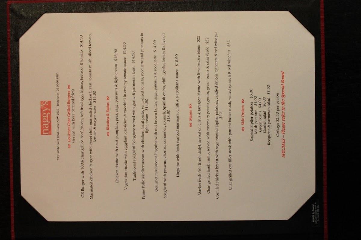 Menu at Esca cafe, Glebe