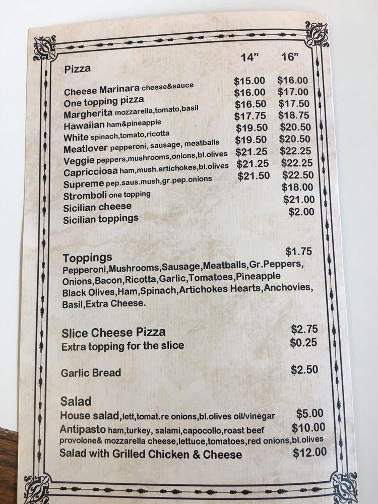 Menu at Fabio's pizza pizzeria, Naples