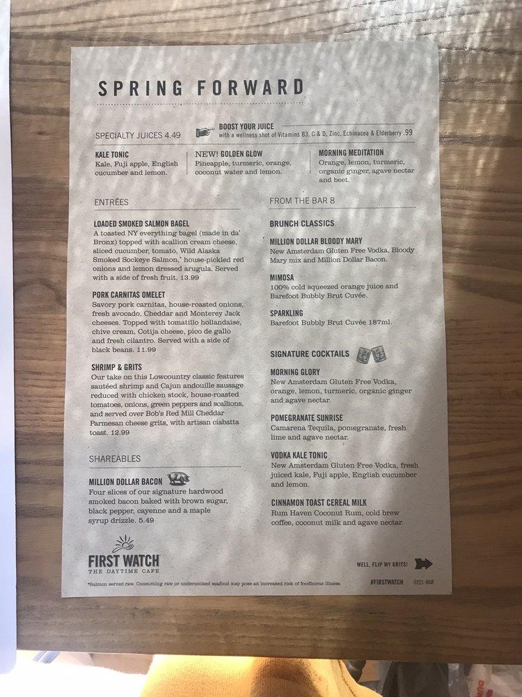 Menu at First Watch cafe, Port Orange