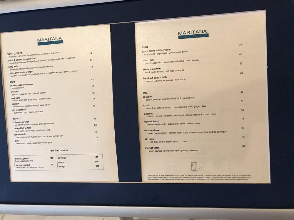 Menu at Maritana restaurant, Saint Pete Beach