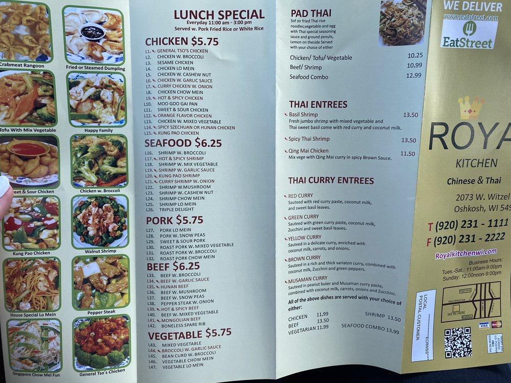 Menu at Royal Kitchen restaurant, Oshkosh, Witzel Ave