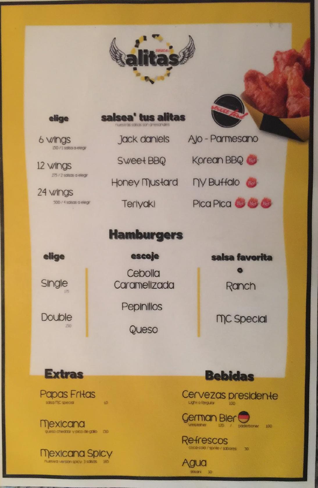 Menu at Sauce Alitas & Beer restaurant, Santo Domingo