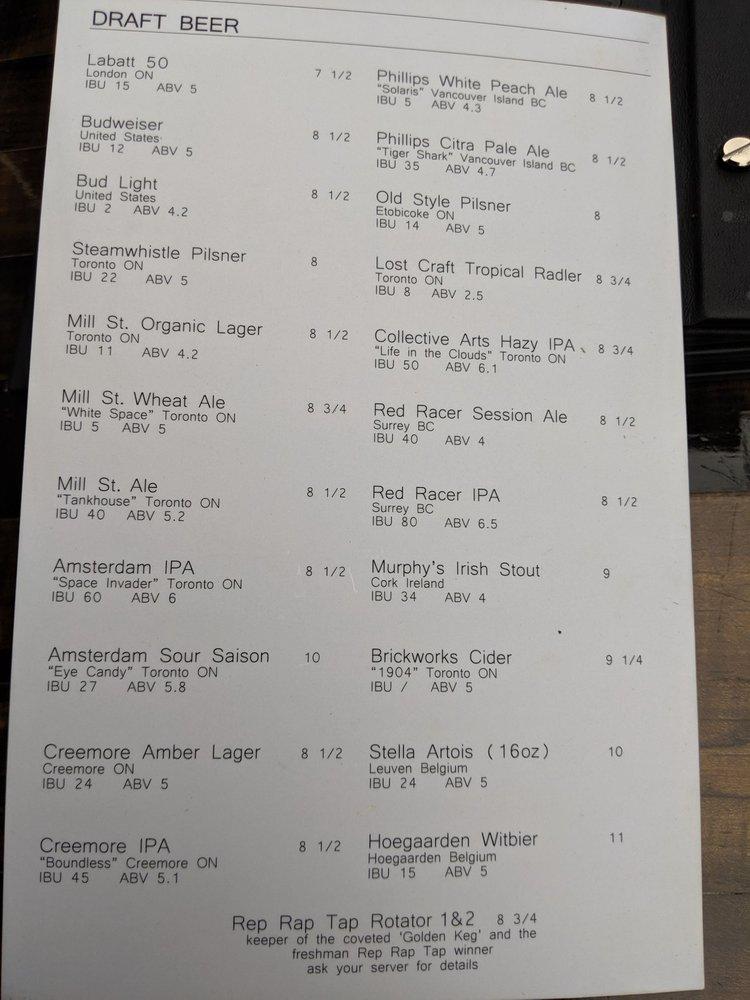 Menu at Score on King pub & bar, Toronto