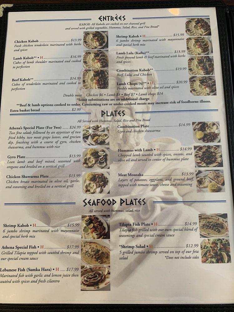 Menu at Athena Greek & Lebanese Grill restaurant, Shreveport