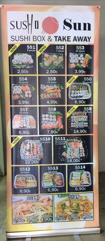 Menu at Sushi Sun restaurant, São João da Madeira