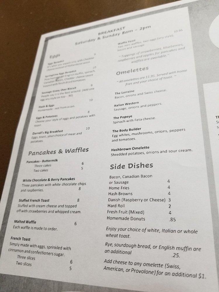 Menu at Darrell's Place restaurant, Middleport