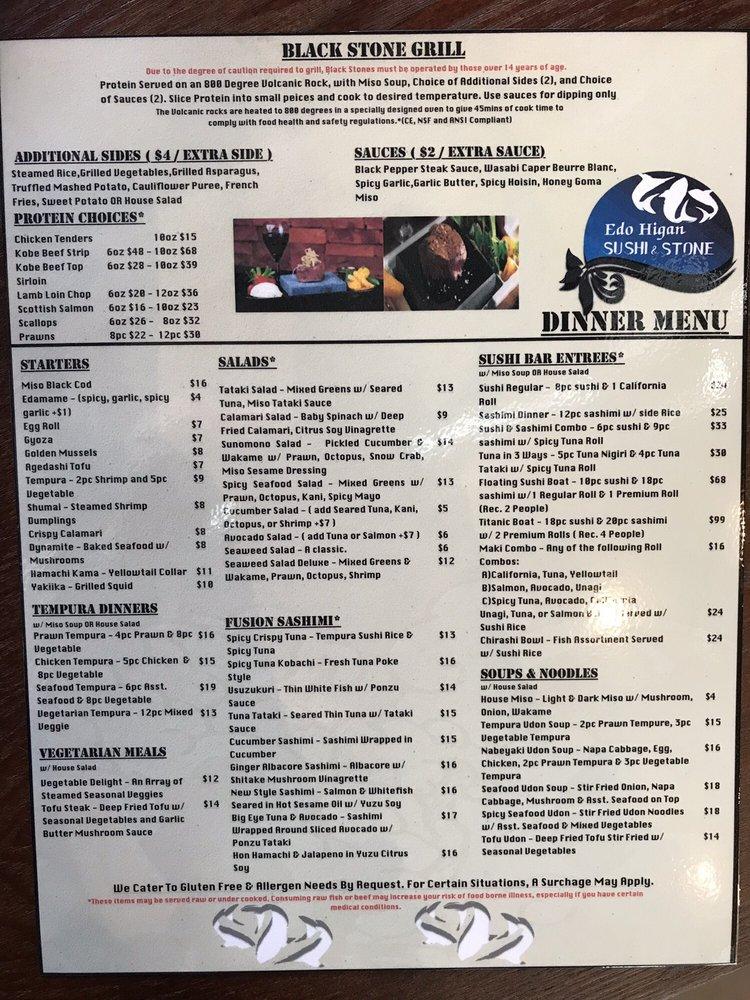 Menu at Edo Higan restaurant, Lone Tree