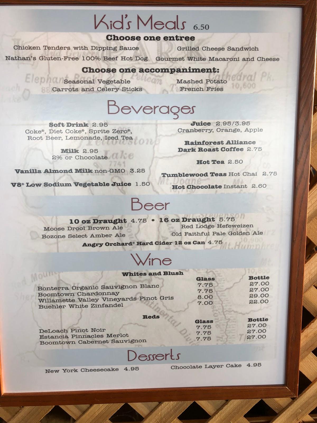 Menu at Grant Village Lake House Restaurant, USA