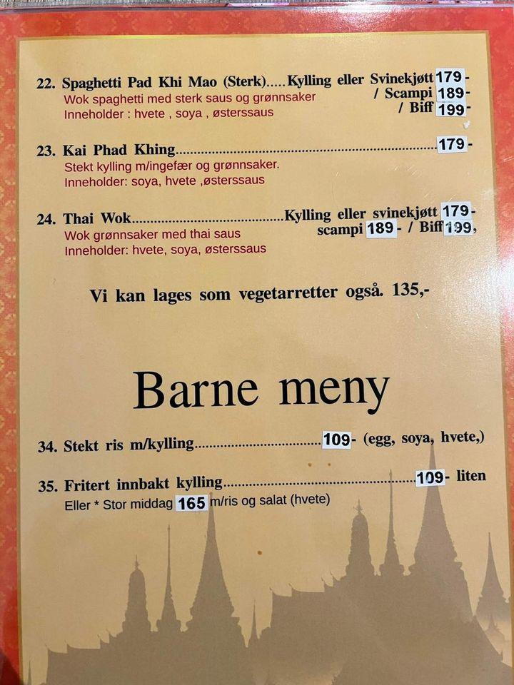 Menu at Ilada Thaimat Take Away restaurant, Hønefoss