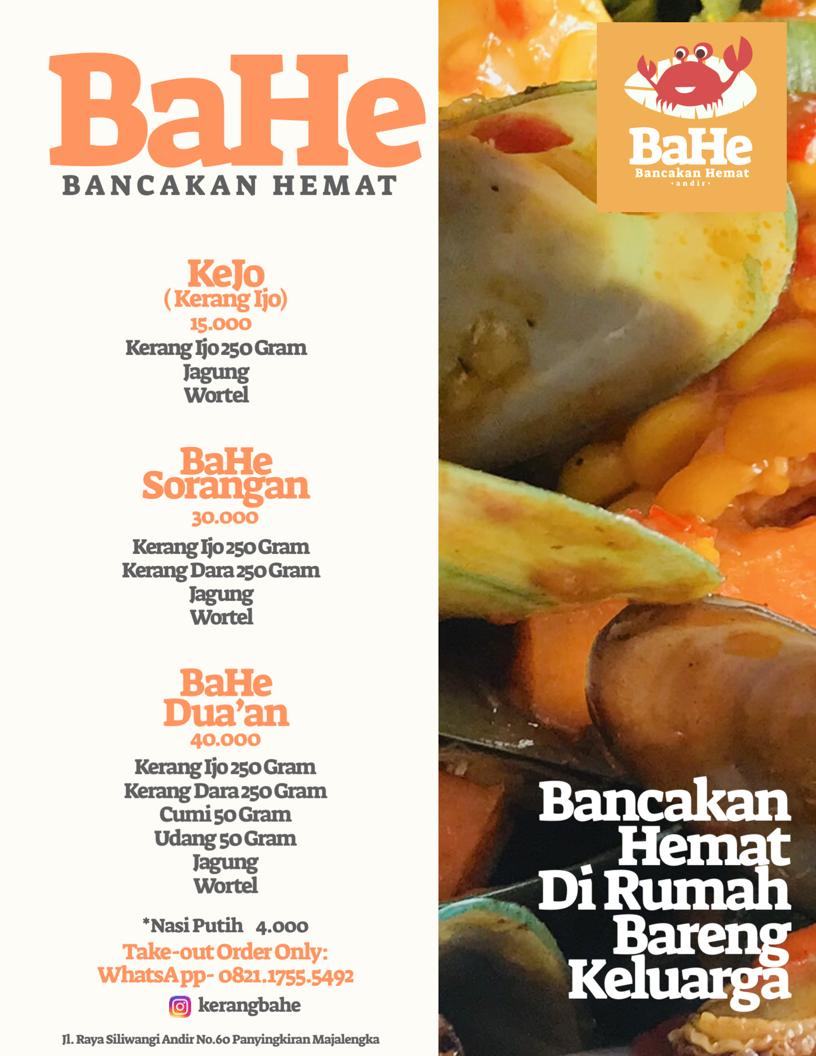 Menu at Kerang BaHe restaurant, Majalengka