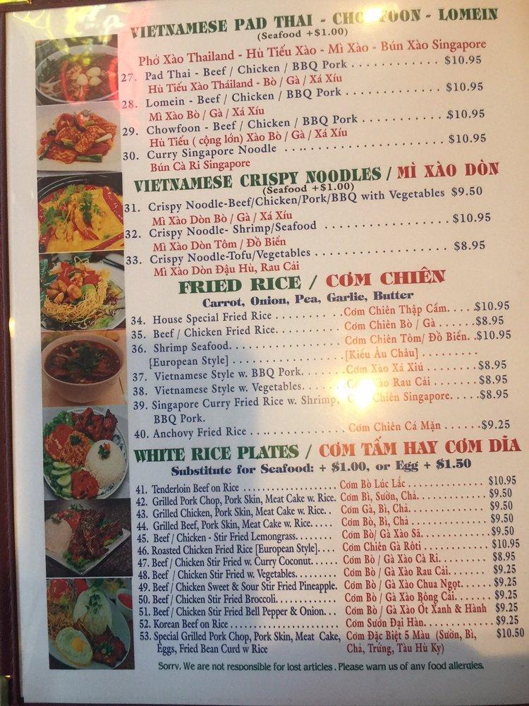 Menu at Như Lan Restaurant, Boston, Dorchester Ave