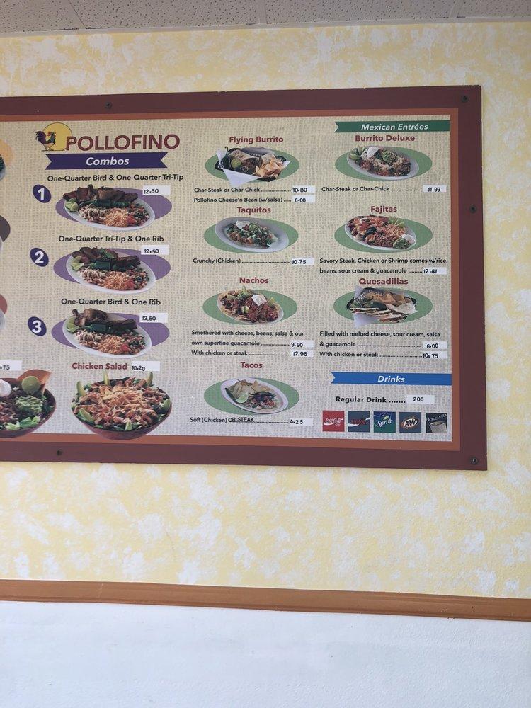 Menu at Pollofino's restaurant, Goleta