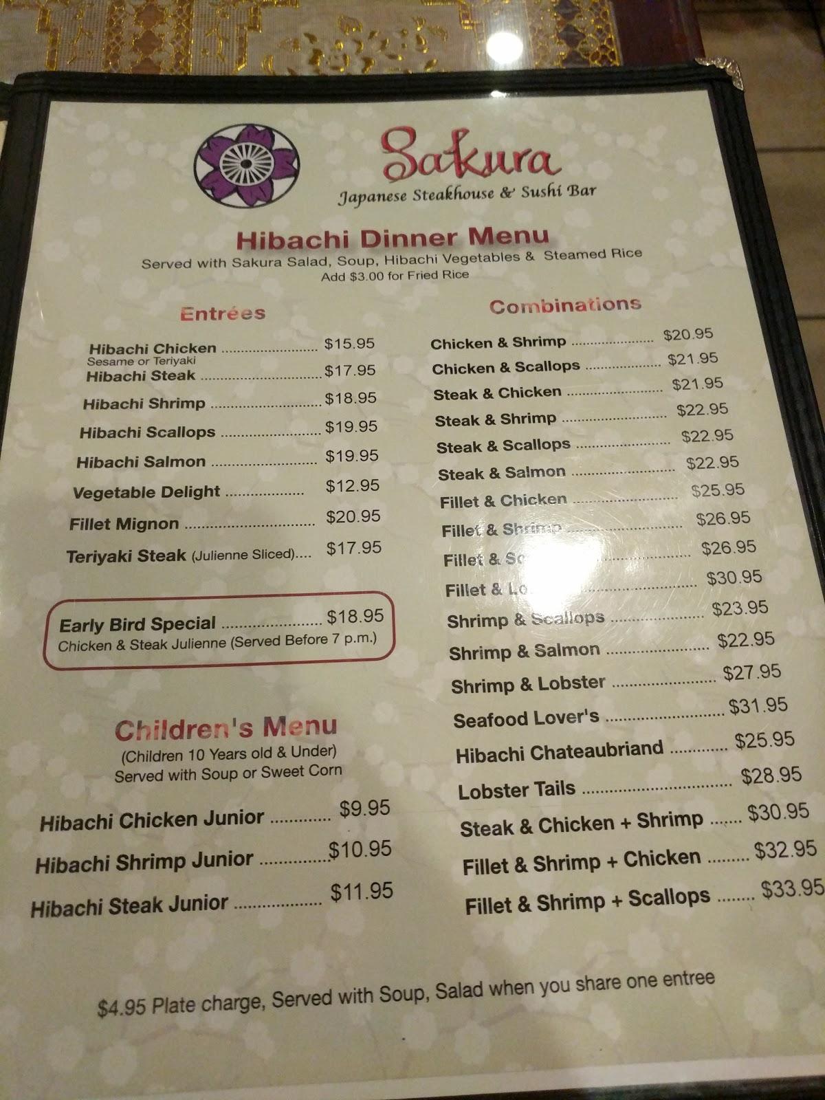 Menu at Sakura Japanese Restaurant, Bryant, Alcoa Rd