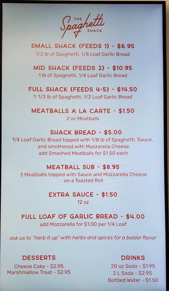 Menu at The Spaghetti Shack desserts, Tempe, S Rural Rd