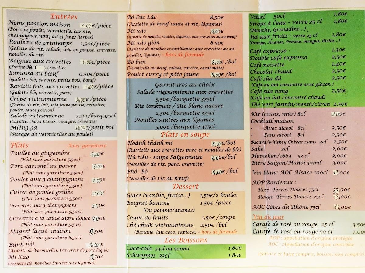 Menu au Vietnam Express restaurant, Limoges