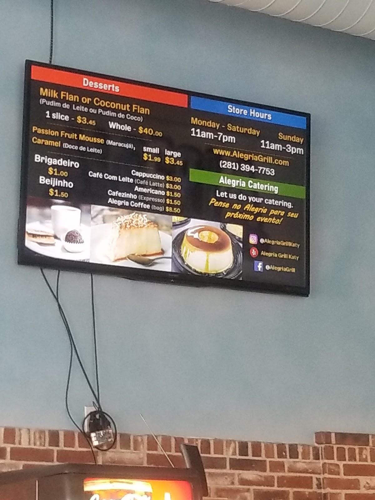 Menu at Alegria restaurant, Katy