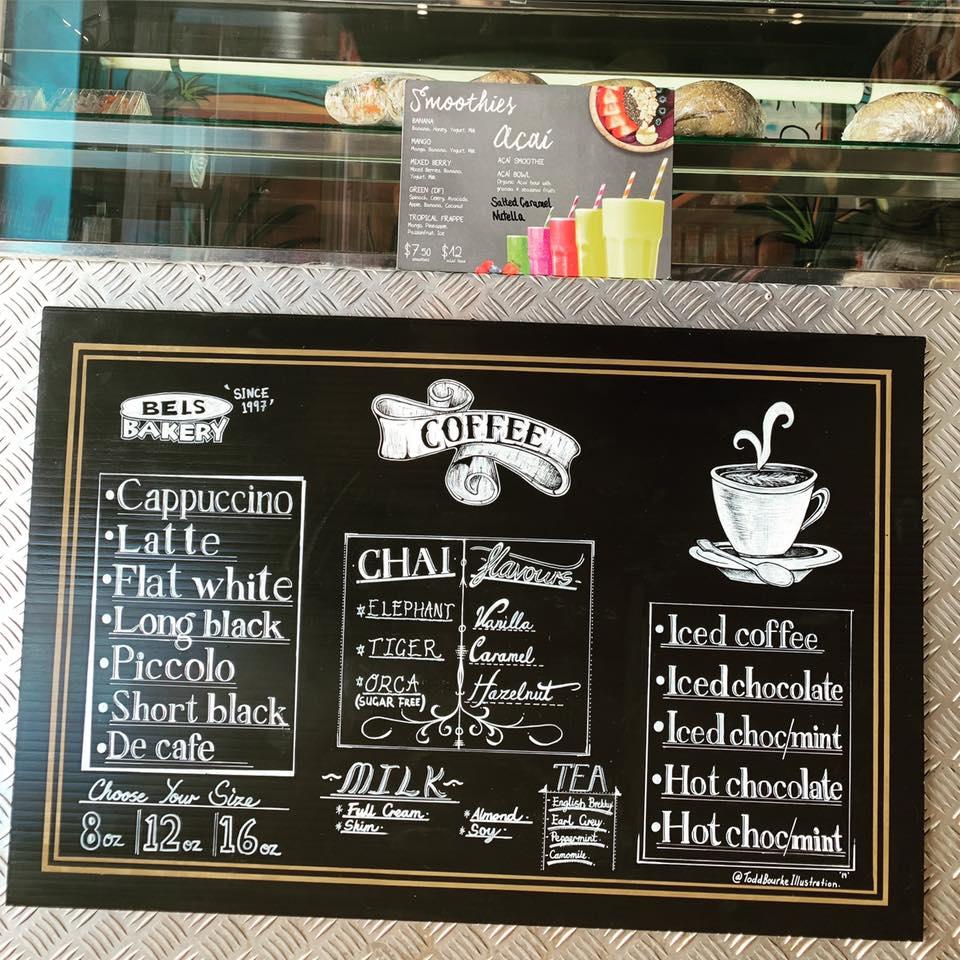 Menu at Bels Gordon St Bakery, Port Macquarie