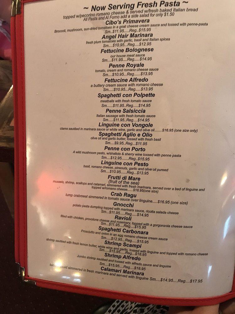 Menu at Cafe Cibo, Saint Petersburg, 4th St N