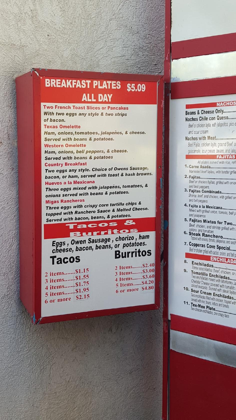 Menu at El Corral Restaurant, Copperas Cove