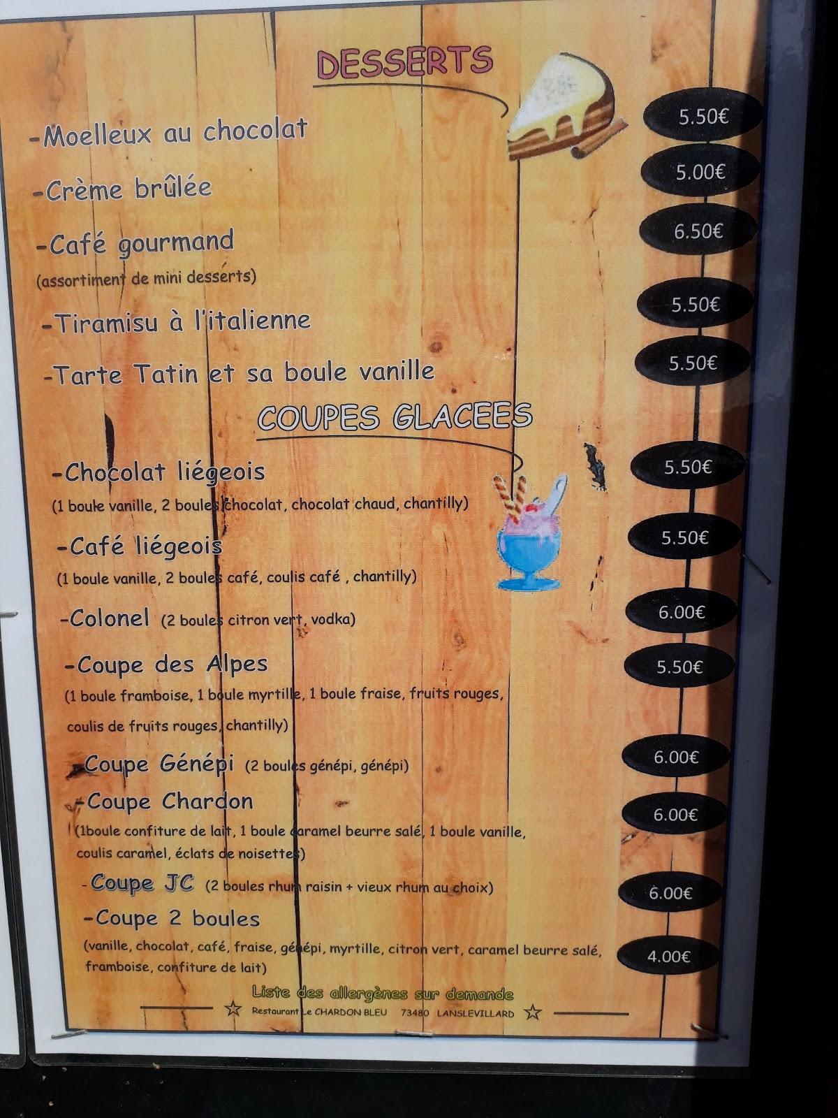 Menu at Le Chardon Bleu restaurant, Termignon